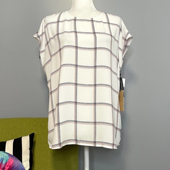 Halogen | Tops | Halogen White Window Pane Plaid Boxy Blouse Top New ...